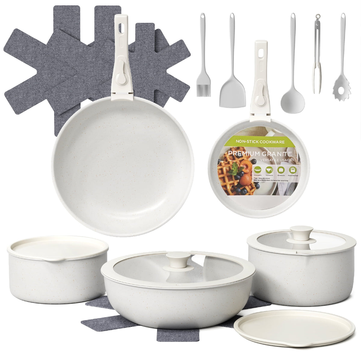 Furnibear 20pcs Pots and Pans Set Nonstick Kitchen Ceramic Cookware Se