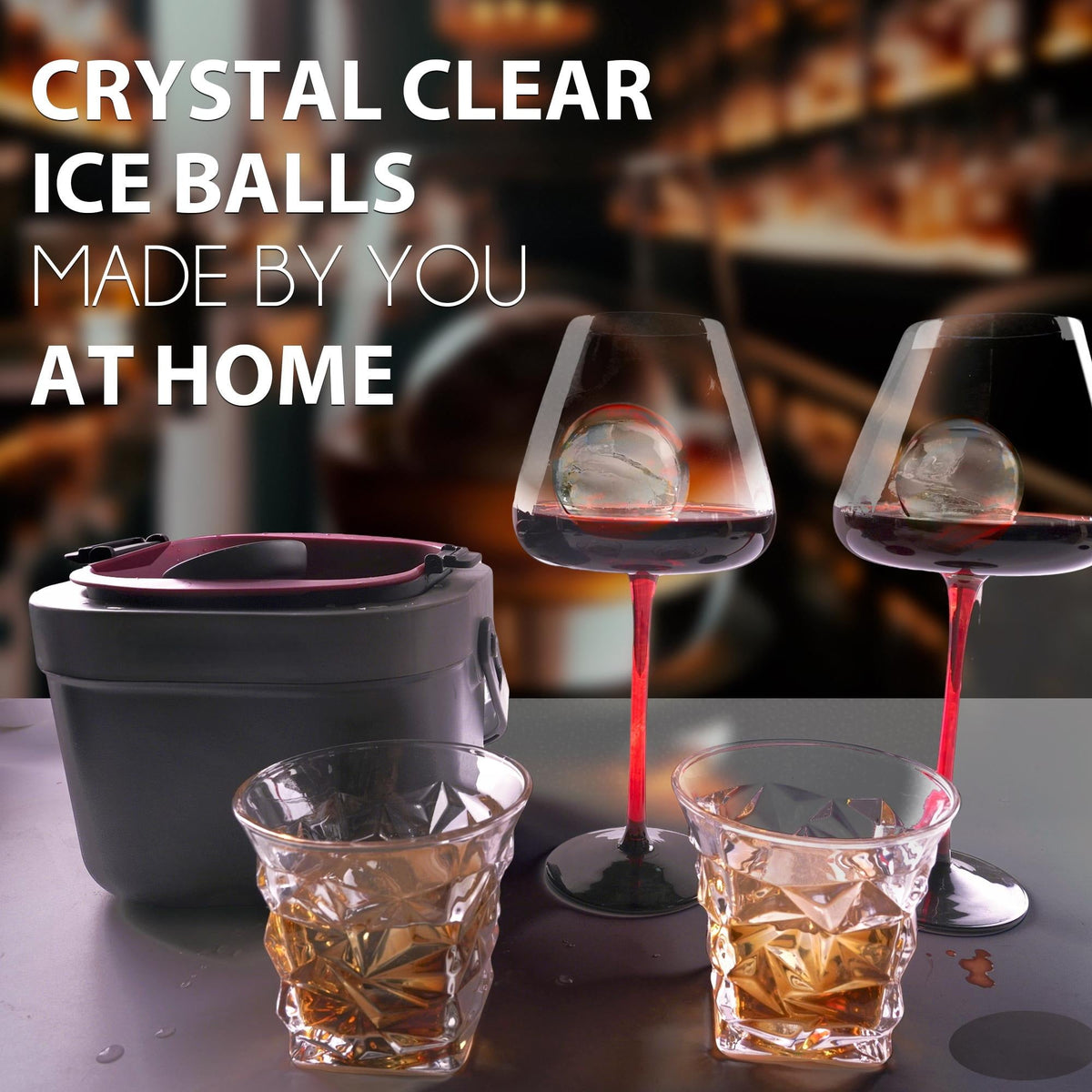 Furnibear 2.4 Inch Large Ice Ball Maker Mold for Whiskey - Crystal Cle