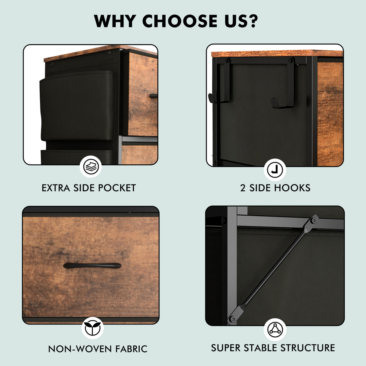 10 Drawer Dresser, Chest of Drawers for Bedroom with Side Pockets and ...